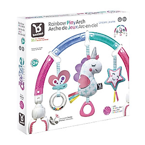 BENBAT Baby Stroller Arch Toy Rainbow Dazzle Friends Play Bar. Fun Newborns Sensory Activity, Adjustable for Bouncers and Car Seat, Unicorn