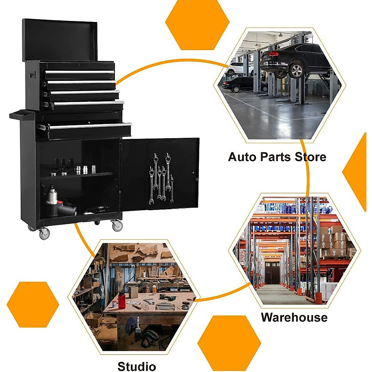 BIG RED Torin Rolling Garage Workshop Organizer : Detachable 4 Drawer Tool Chest with Large Storage Cabinet and Adjustable Shelf, 20.3" l x 11" w x 40.4" h, Black
