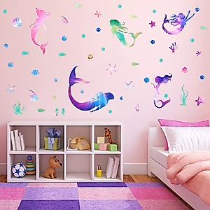 Mermaid Wall Decals for Girls Bedroom Decor, Colourful Creative Wall Stickers Quotes Removable Vinyl Home Decor for Kids Girl Living Room Nursery, DIY Wall Stickers Art Decoration