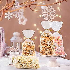 Labeol 200pcs Cellophane Bags 5X11 Christmas Treat Bags with Ties Goodie Bags Clear Gift Bags for Candy Cookie Party Favor Winter Wonderland Birthday Baby Shower Blue White Snowflake