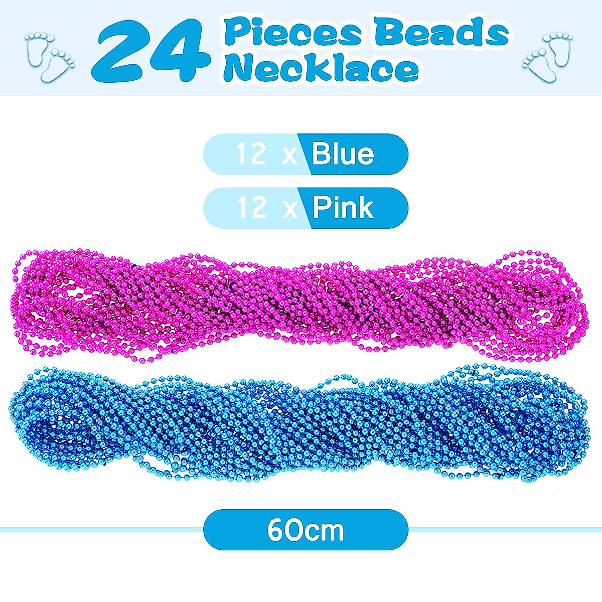 48 Gender Reveal Bracelets and Bead Necklaces Set Includes 24 Pieces Team Boy Team Girl Bracelet and 24 Pieces Bead Necklaces for Gender Reveal Party Supplies, Baby Shower, Pink and Blue