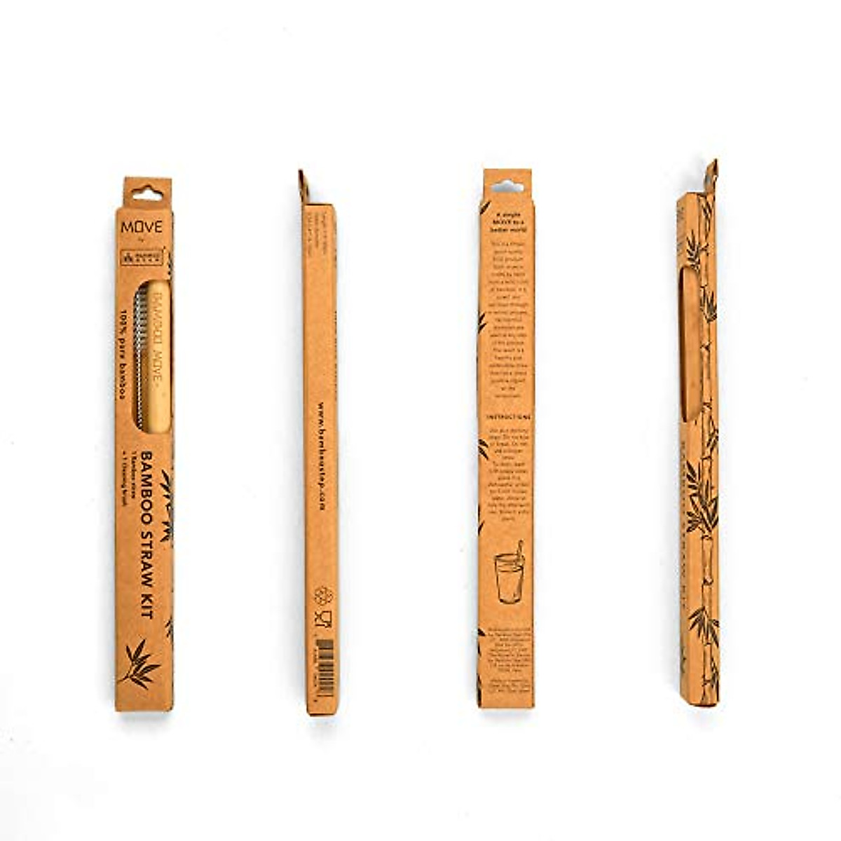 Personalized Bamboo Straw Individual kit - MOVE Line by Bamboo Step: 1 Reusable Straw and a cleaning brush in a kraft paper box. Laser Engraving of Custom Text. (Regular Diameter size)