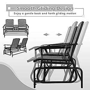 Safstar 2-Person Outdoor Glider, Patio Glider Bench Chairs with Center Tempered Glass Table & Breathable Loveseat, Double Swing Glider Chair for Porch Garden Poolside Balcony Lawn (Gray)
