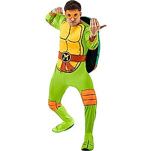 Rubies Men's Teenage Mutant Ninja Turtles Deluxe Michelangelo Costume Jumpsuit, Shell, and Eye-Mask, As Shown, X-Large