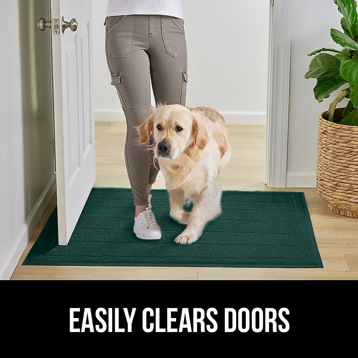 Gorilla Grip Stain and Fade Resistant Dirt Grabber Mesh Door Mat, Low-Profile, Heavy Duty Quick Dry Striped Doormat, Mats for Indoor or Outdoor Entry, Shoe Scraper, Garage Entrance Mat, 35x23, Green