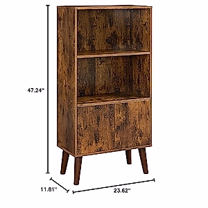 VASAGLE Bookcase, 2-Tier Retro Bookshelf with Doors, Storage Cabinet for Books, Photos, Decorations in Living Room, Office, Study, Mid-Century Style, Rustic Brown ULBC09BX