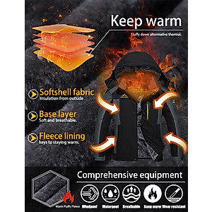 TACVASEN Mens Winter Jacket Waterproof Ski Jacket Men Snowboard Jacket Parka Jacket Men Softshell Jacket Black Gray XL