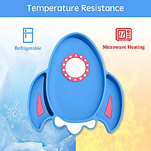 7 Pieces Silicone Baby Feeding Set, Food-Grade Astronaut Theme, Suction Plate and Bowl for Baby, Spoon, Fork, Bib, Cup, Straws, Baby Feeding Essentials for 6+ Months (Blue)