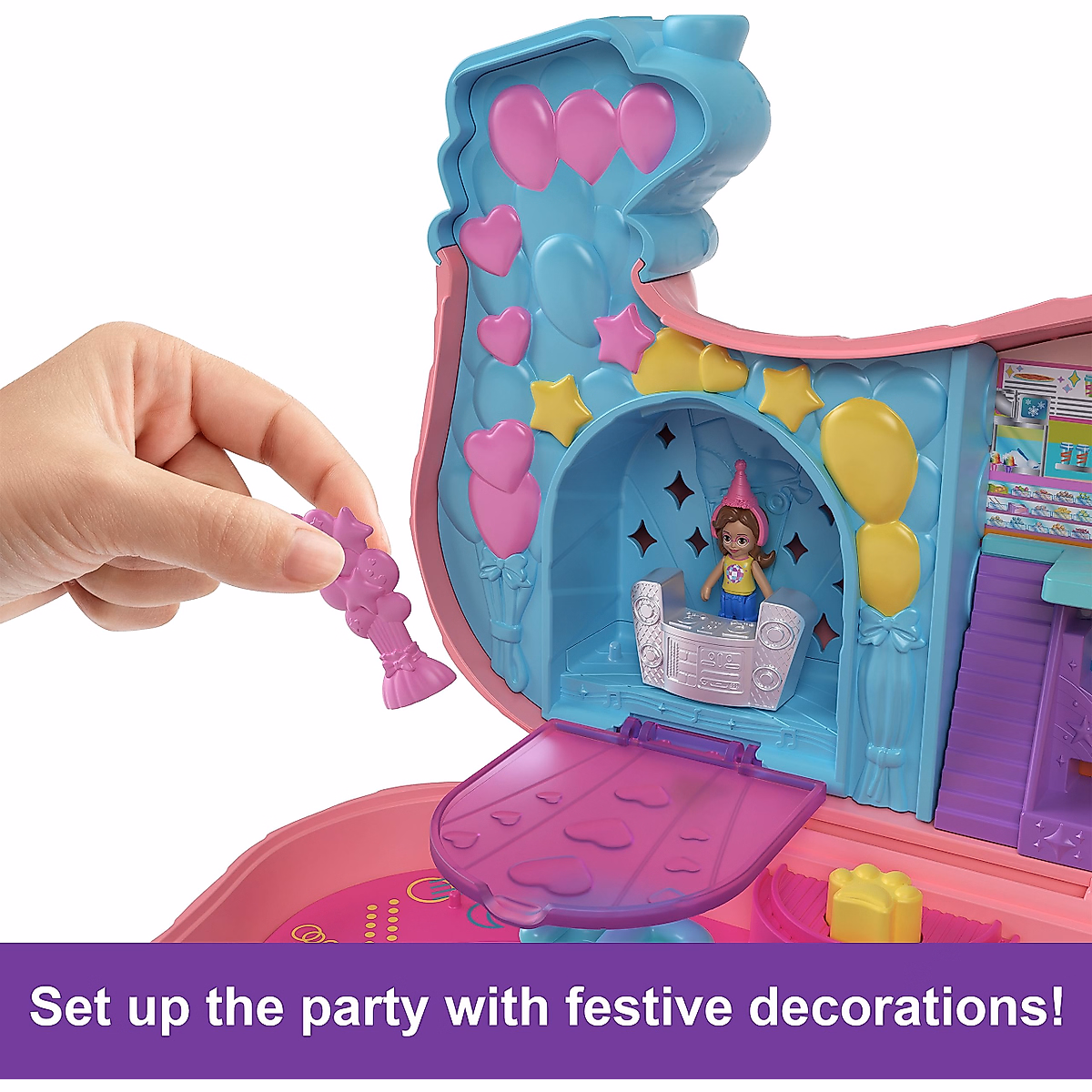 Polly Pocket 2-in-1 Travel Toy Playset, Puppy Party Large Compact with 2 Dolls & Birthday Accessories