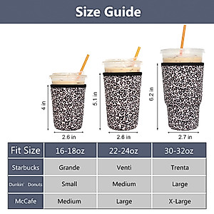 3 Pack Reusable Iced Coffee Sleeves - Xumbtvs Insulator Sleeve for Cold Beverages, Neoprene Cup Holder for Starbucks Coffee, Dunkin Coffee, More(Leopard print)