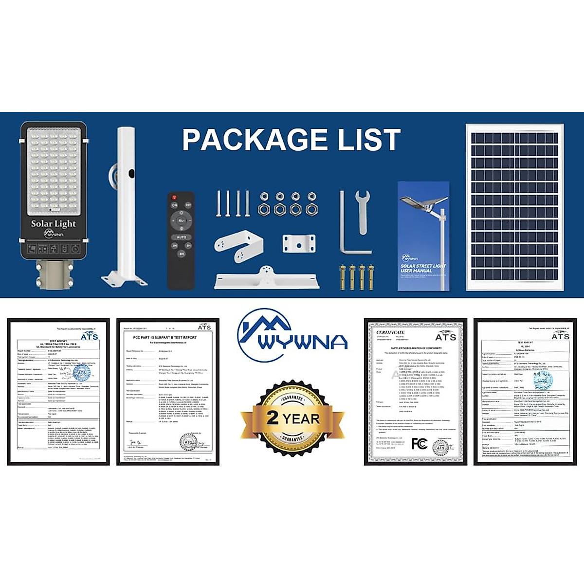 WYWNA 2 Pack 6500W +5000W Solar Street Lights Outdoor - 6500K Solar Parking Lot Lights Commercial Dusk to Dawn, Heavy Duty Split Type LED Solar Street Light Remote Control