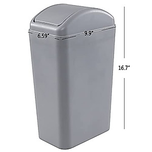 Zerdyne 1-Pack 3.5 Gallon Plastic Trash Bin with Lid, Swing Lid Trash Can, Gray