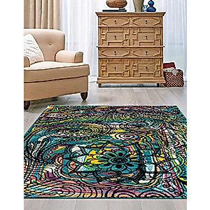 Unique Loom Metro Collection Modern Abstract Henna Floral Area Rug, 9 x 12 ft, Black/Ivory