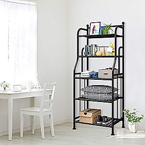 Forthcan Shelving Unit Bakers Rack Metal Storage Shelves Laundry Shelf Organizer Standing Shelf Units for Laundry Kitchen Bathroom Pantry Closet Indoor and Outdoor (5 Tier, Black)