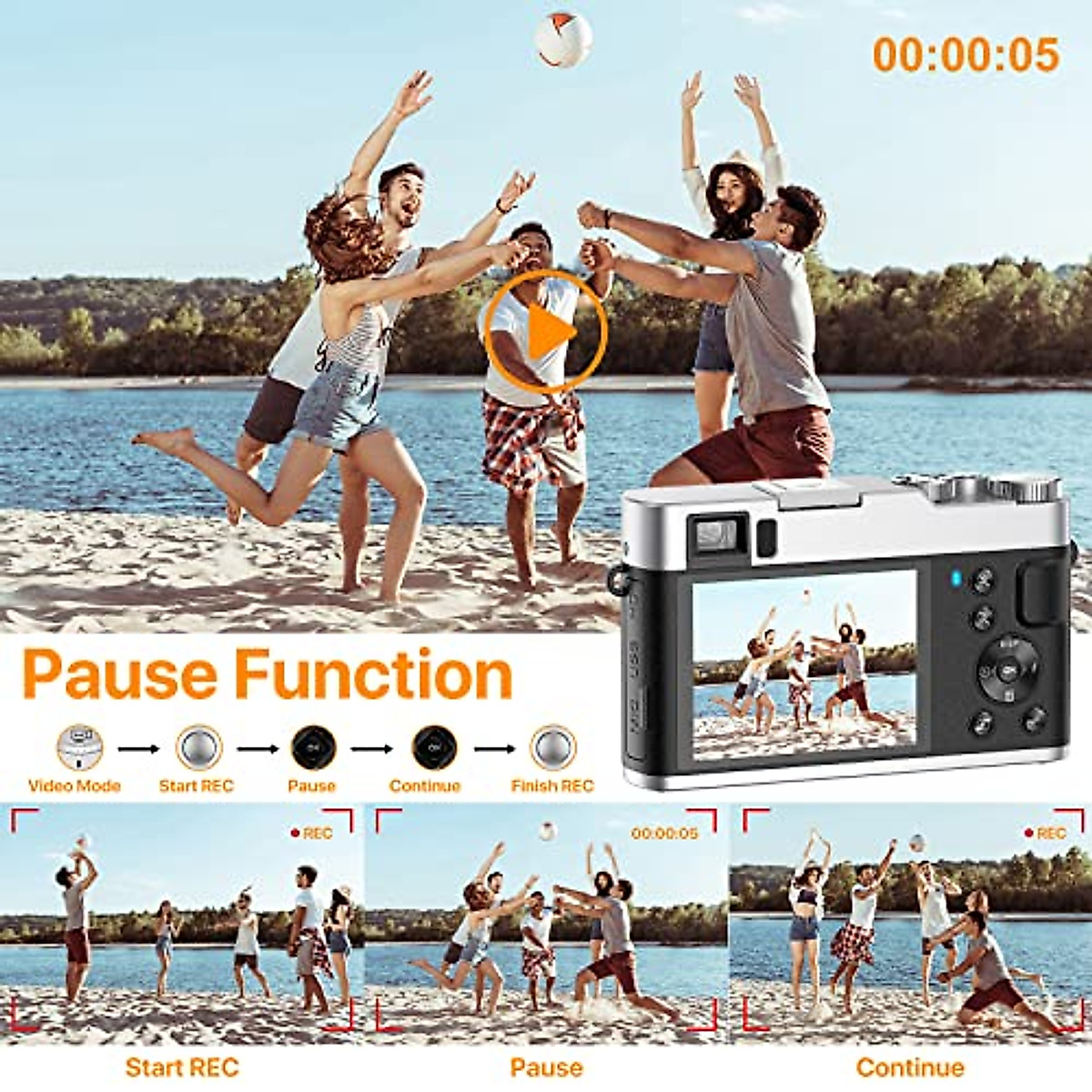 VAHOIALD 4K Digital Camera for Photography, Autofocus 4K Camera with Viewfinder 16X Anti-Shake Video Camera Vlogging Camera for YouTube Compact Point and Shoot Digital Cameras with 32GB SD Card