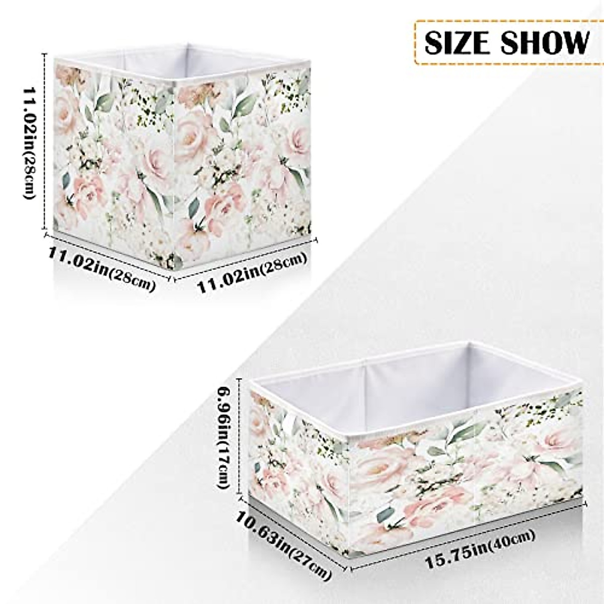 Kigai Pink Flowers Cube Storage Bins - 11x11x11 In Large Foldable Storage Basket Fabric Storage Baskes Organizer for Toys, Books, Shelves, Closet, Home Decor