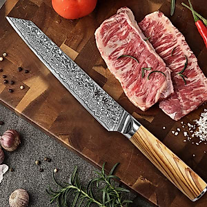 Wakoli Damascus Nakiri knife blade 7-inch extremely sharp from 67 layers genuine Japanese Damascus with olive wood handle, Oribu Series