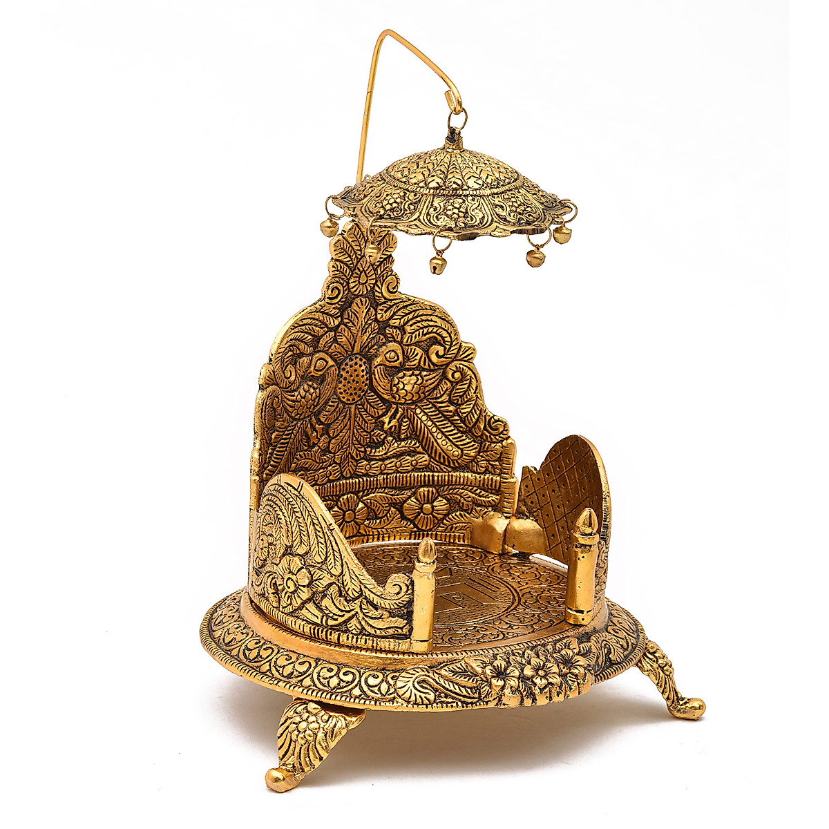 Nirmal Handicraft Gold Metal Handicraft Pooja Jhula | Swing| Palana | Ladoo Gopal Singhasan |Nand Gopal Palana | Hindola for Ladoo Gopal, Laxmi ji and Ganesh Ji