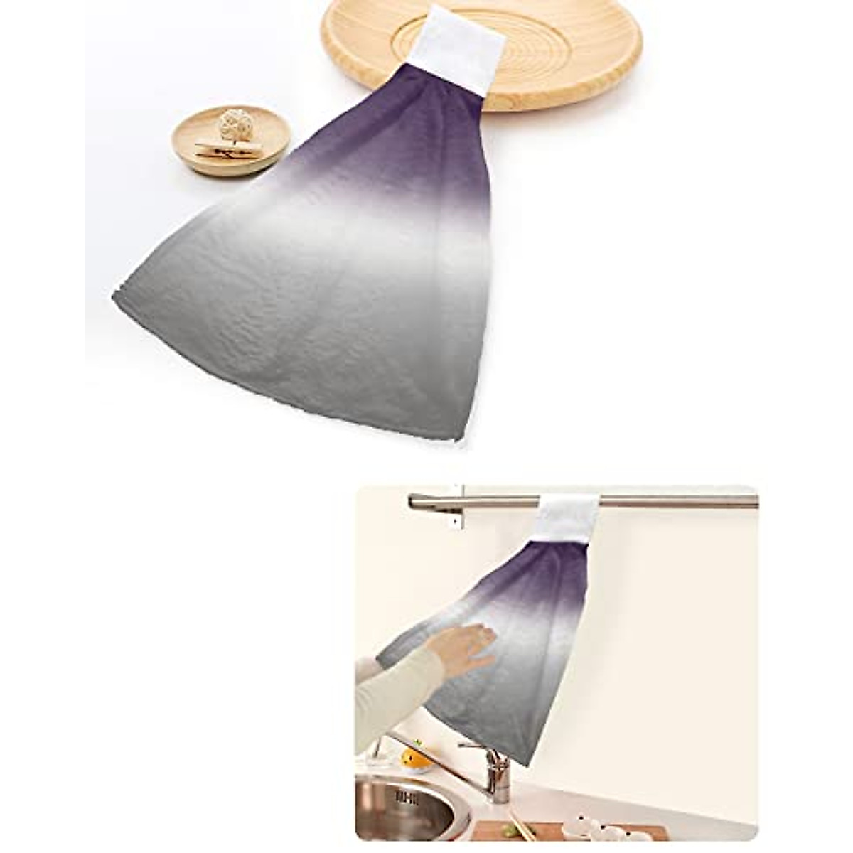Stove Towels Hanging Kitchen Towels with Loop Deep Purple Gradient to Gray Absorbent Soft Tie Towels for Kitchen Bathroom Toilet Home 1 Pcs