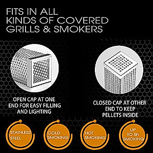 Prefdo Smoker Tube - 6” Stainless Steel Wood Pellet Tube Smokers for Cold or Hot Smoking , 5 Hours of Billowing Smoke, Work with Electric Gas Charcoal Grills or Smokers, Square