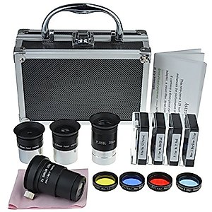 Gosky Astronomical Telescope Accessory Kit - with Telescope Plossl Eyepieces Set, Filter Set, 2X Barlow Lens