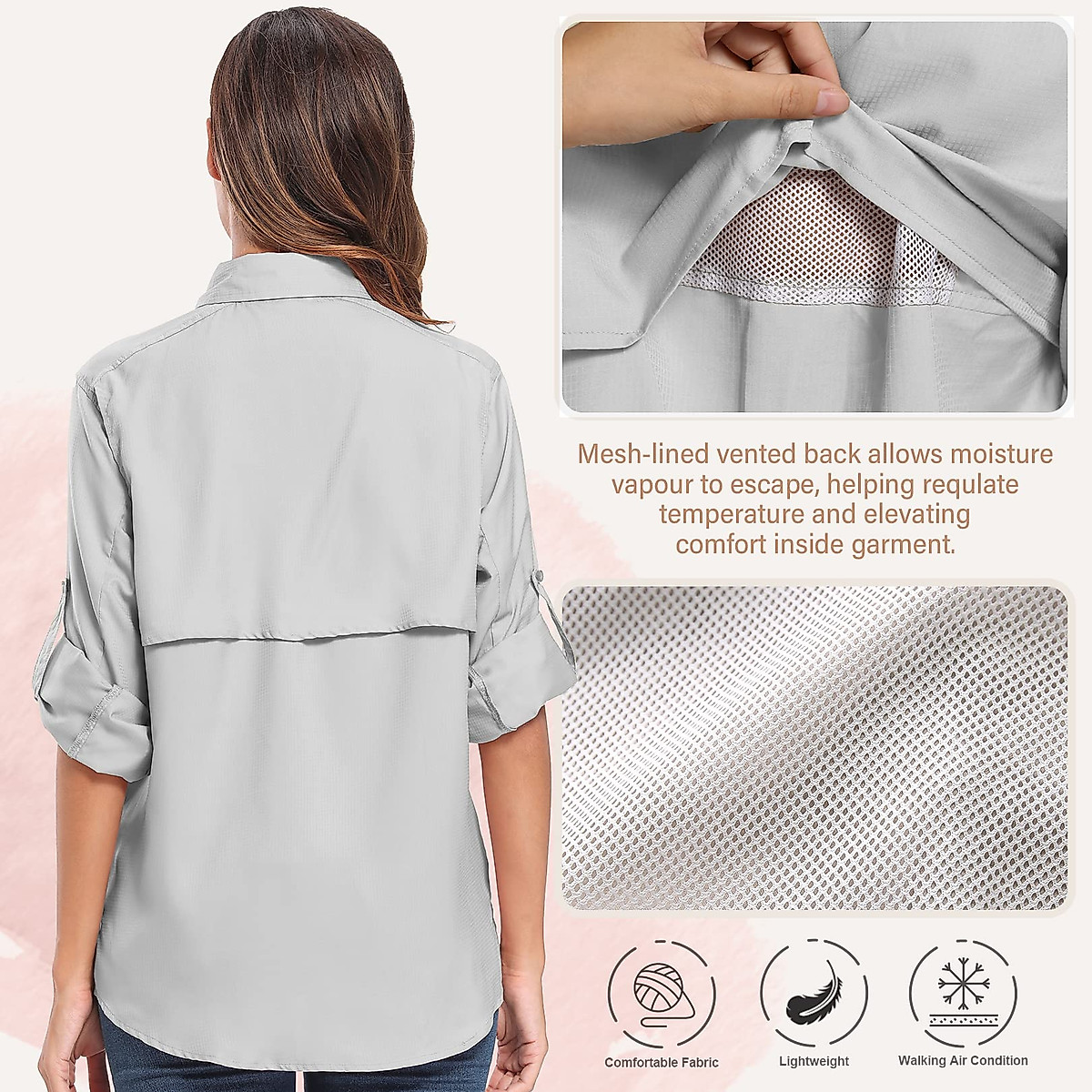 Jessie Kidden Women's Quick Dry Sun UV Protection Convertible Long Sleeve Shirts for Hiking Camping Fishing Sailing (5024 Grey XL)