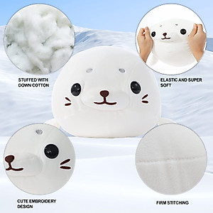 AEECASI Super Soft Seal Plush Cuddle Pillow, Chubby Seal Stuffed Animal, Cute Plushie Birthday for Kids Girls Boys Baby, Adorable Plush Seal Stuffed Toy, 17.7" White