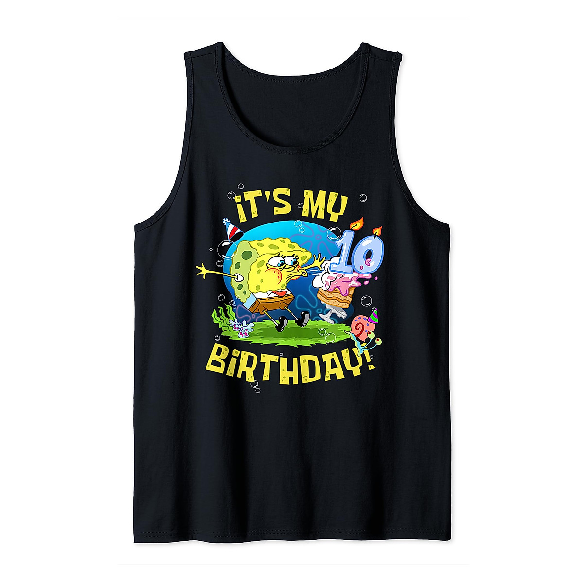 Mademark x SpongeBob SquarePants - Spongebob It's My 10th Birthday Cake B-Day Kids Spongebob Tank Top