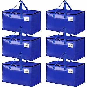 StorageRight Moving Bags-Heavy Duty Moving Boxes, Storage Totes with Zipper, Reinforced Handles and Tag Pocket-Collapsible Moving Supplies for moving, Storage and Travel 93L(Blue-6 Pack)
