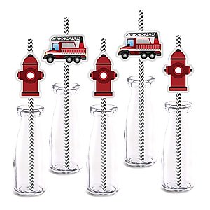 Firefighter Theme Party Straw Decor, 24-Pack fire fireman theme baby shower birthday Party Decorations, Paper Decorative Straws
