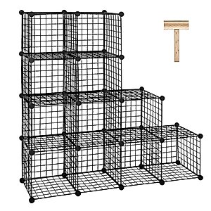 SUPER DEAL Metal Wire Cube Storage Organizer, 12 Cubes DIY Modular Cabinet Bookcase Bookshelf Shoe Rack Stackable Wire Cube Closet for Home, Office, Living Room, Bedroom