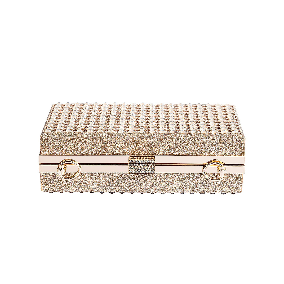 Mulian LilY Women Gold Purse Acrylic Glitter Bling Clutch Bag with rhinestones crystal, Shoulder Handbag With Removable Gold Chain Strap M264