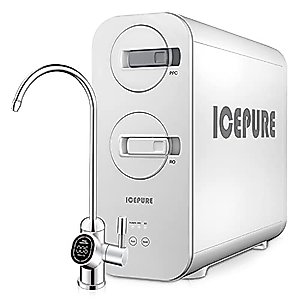 ICEPURE Tankless Reverse Osmosis System, 600 GPD Under Sink RO Water Filtration System, Smart Faucet, TDS Reduction, 1.5:1 Pure to Drain, UTR400A TDS Reduction, Remove 99.99% PFAS&PFOA&PFOS, UL， White