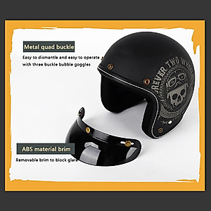 Retro Motorcycle Half Helmet with Sun Visor, 3/4 Open Face Jet Helmets for Men Women, DOT/ECE Approved Motorbike Moped Pilot Helmet, Light Breathable Street Sunscreen Helmet -F-M