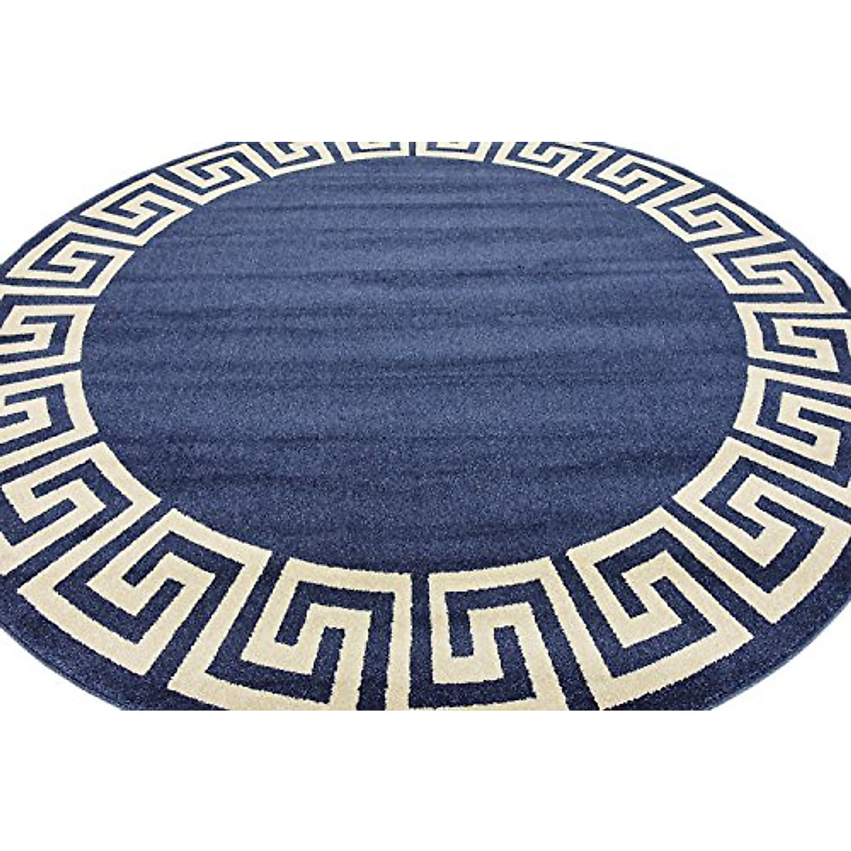 Unique Loom Athens Collection Classic Geometric Modern Border Design Area Rug, Round 8' 0" x 8' 0", Navy Blue/Beige