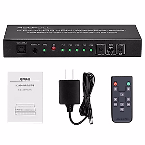 ROOFULL 5 Port 4K@60Hz HDMI Switch with Optical & 3.5mm AUX Audio Out, 5 in 1 Out HDMI 2.0 Switch Audio Extractor with Remote, Support ARC, HDR 10, HDCP 2.2, 18Gbps, Dolby Vision/Atmos, 3D, 1080P