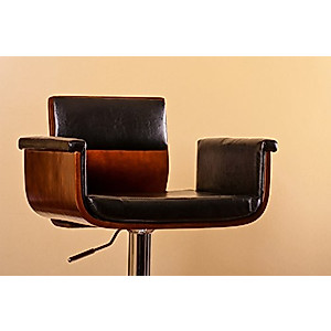 AC Pacific Adjustable Height Swivel Bar Stool - Modern Kitchen Counter Pub Chair with Cushioned Seat, Armrests and Back, 24"-33", Black/Wood