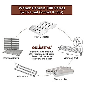 QuliMetal SUS304 Grill Burner and 7620 Flavor Bars for Weber Genesis 300 Series (2011-2016), Genesis E310 E320 E330 S310 S320 S330 Gas Grills with Front Control Panel