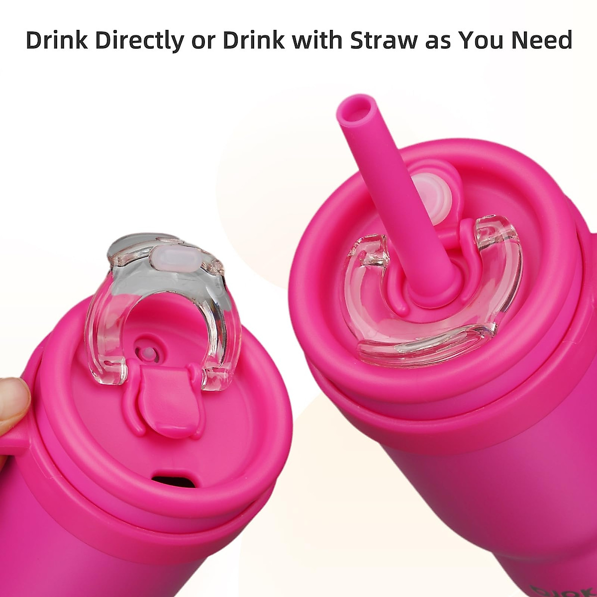 BJPKPK 18 OZ Insulated Travel Tumbler with Handle and Straw, Stainless Steel Water Bottle, Double Wall Vacuum Insulated Mug, for Work, Car, Travel, Rose Red