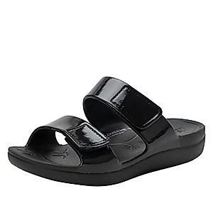 Alegria Womens Orbyt Black Gloss Double Strap Lightweight Recovery Slide Comfort Sandal 8-8.5 M US