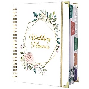 Wedding Planner - Wedding Planner Book and Organizer for the Bride with 5 Tabbed Sections, 9" x 11.9", Hardcover with Metal Corner + 5 Inner Pockets + Sticker + Elastic Closure Band - Wedding Marble