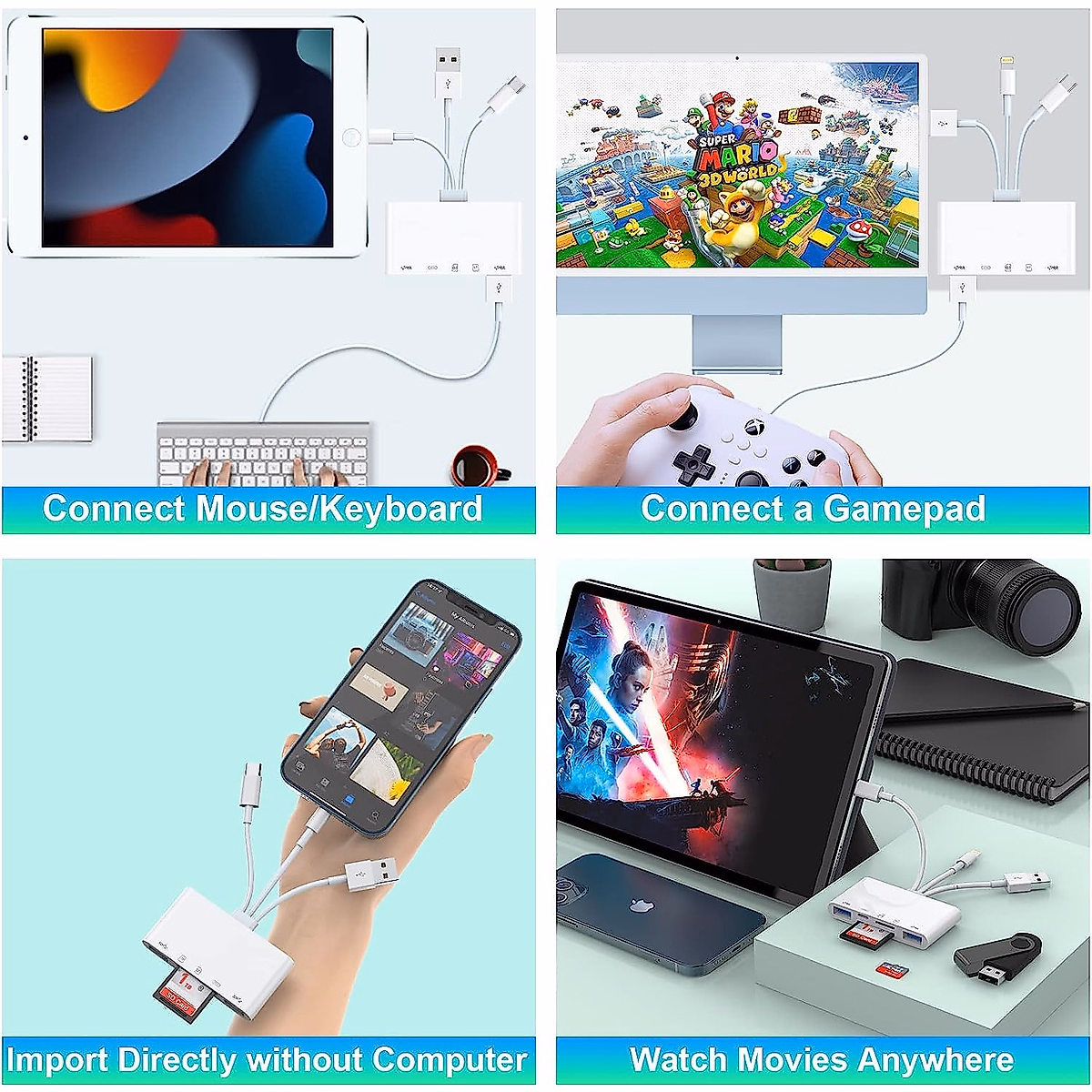 [Apple MFi Certified] 5-in-1 iPhone Memory Card Reader, USB OTG Adapter & SD/TF Card Camera Viewer for iPhone/iPad/PC/Android/Camera/USB C & A Devices, Supports SD/Micro SD/SDHC/SDXC/MMC Plug and Play