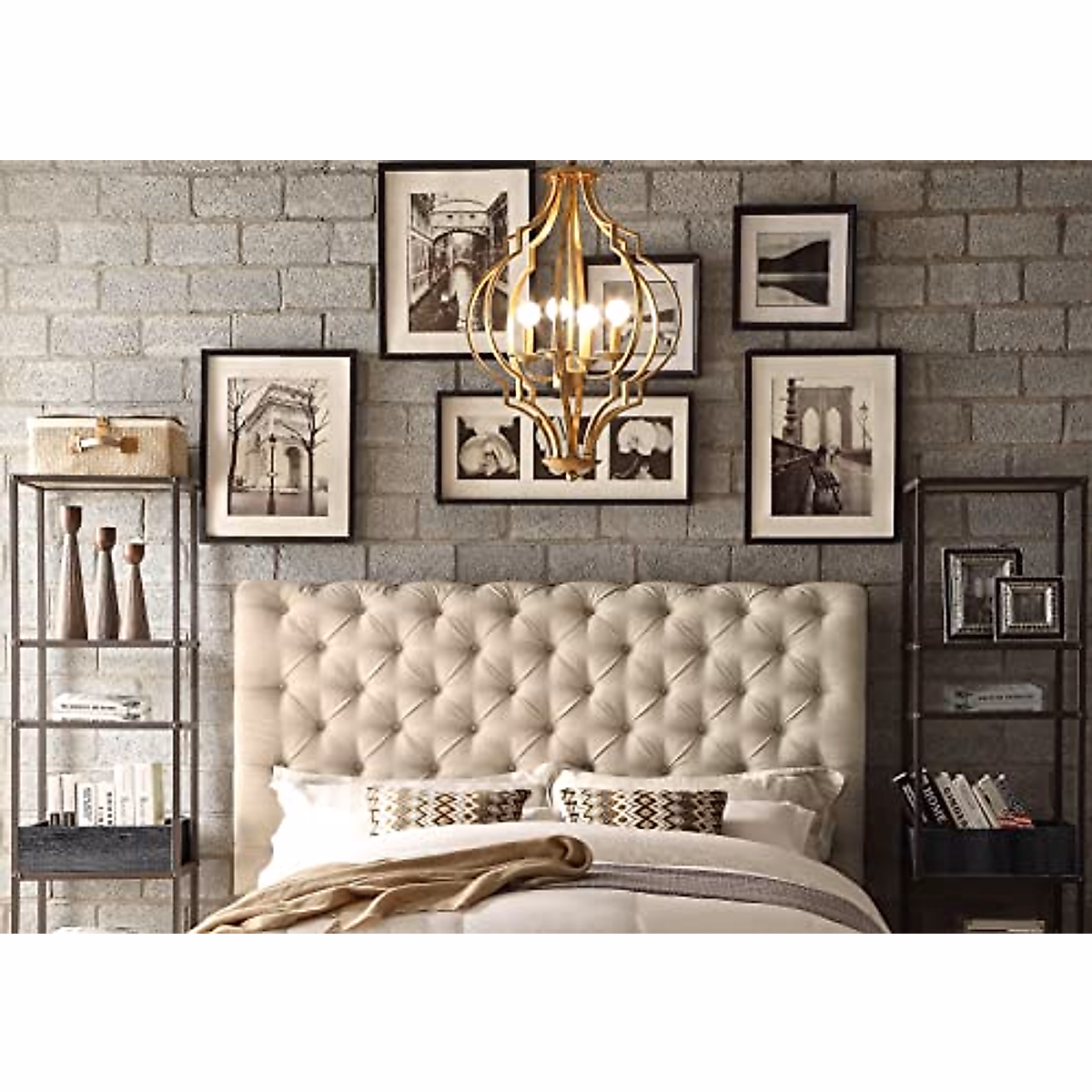 Rosevera Corrine Upholstered Bed Frame with Button Tufting Headboard/Adjustable Headboard/Rolled Head Headboard Bed Frame/Wood Slat Support/Easy Assembly,Full,Textile Beige