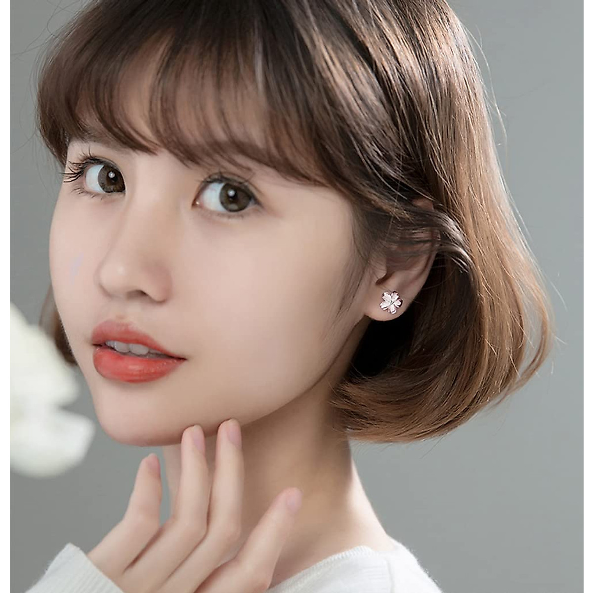 Reffeer Solid 925 Sterling Silver Plumeria Flower Stud Earrings for Women Teen Girls Crystal Flower Stud Earrings (C-Rose Gold)