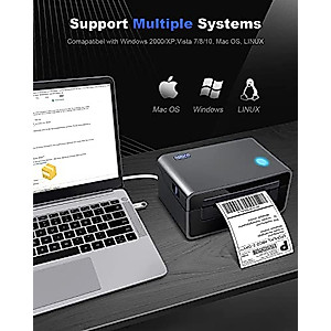 POLONO Shipping Label Printer Gray, 4x6 Thermal Label Printer for Shipping Packages, Commercial Direct Thermal Label Maker, Shipping Label, 4 x 6 Direct Thermal Labels, 220 Labels × 4 Rolls