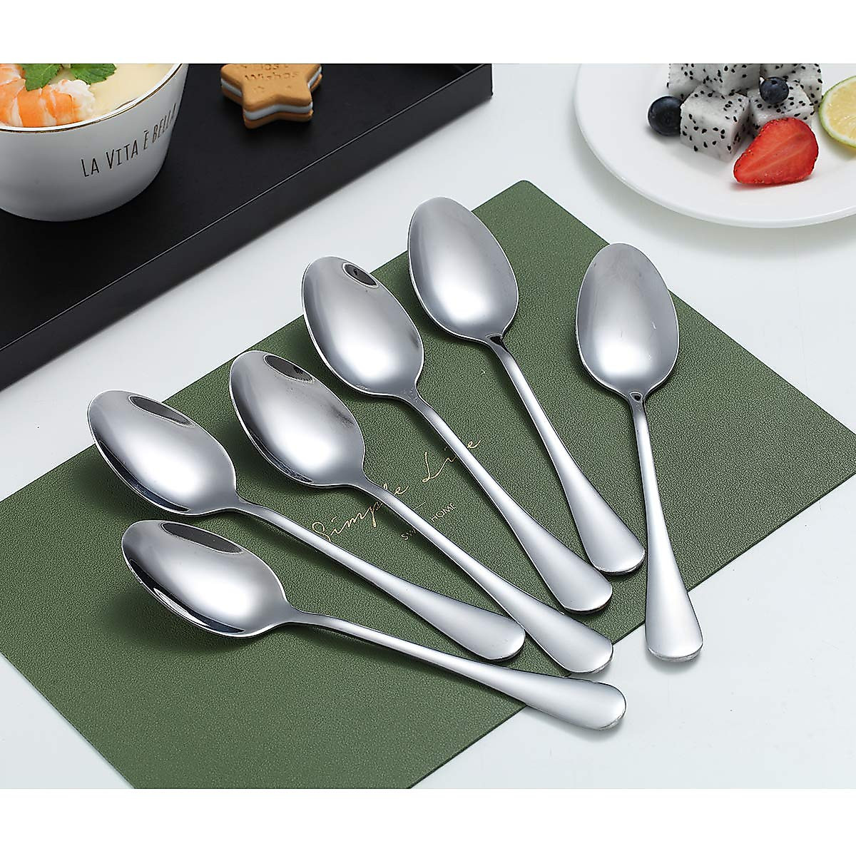 Teaspoons, Kyraton 6 Pieces 6.7" Stainless Steel Teaspoons, Dessert Spoon,Golden Teaspoon,Spoon Silverware Pack of 6
