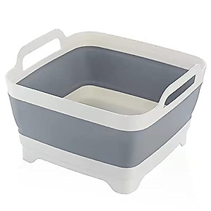 ZL ybxdxz Dish Basin Collapsible with Drain Plug Portable Wash Basin Foldable Sink Tub Carry Handle Dishpan Space Saving Kitchen Storage Tray for Camping, RV, Vegetable, Washing 9L Capacity, Gray