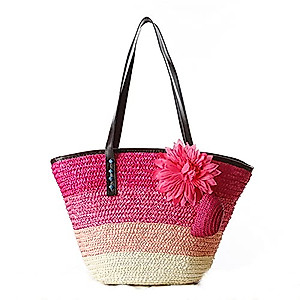 DAISHA Straw Bag Beach Bags for Women-Straw Large Beach Tote Bag-Summer Handwoven Shoulder Bags for Beach.,Red