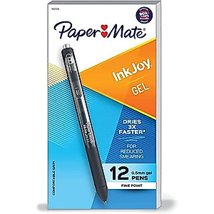 Paper Mate Inkjoy Gel Retractable Pen, 0.5mm, Black Ink, Dozen