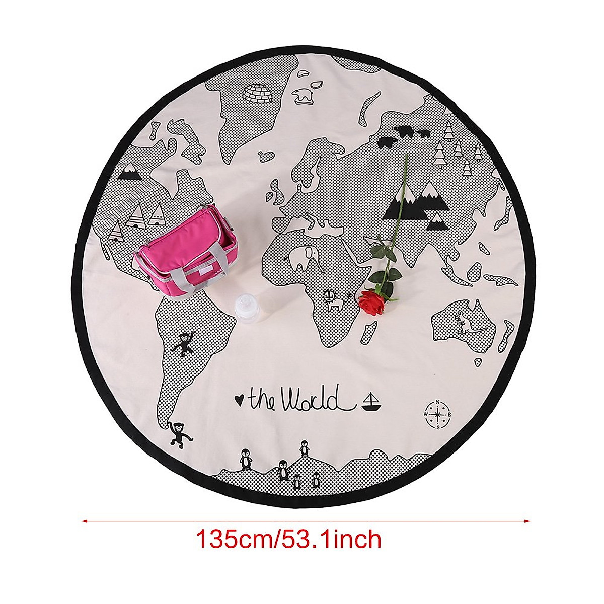 Baby World Map Crawling Blanket, Baby Round Carpet Playing Mat World Map Floor Kid Crawling Pad Rug Toddler Cushion Crawling Blanket for Kids